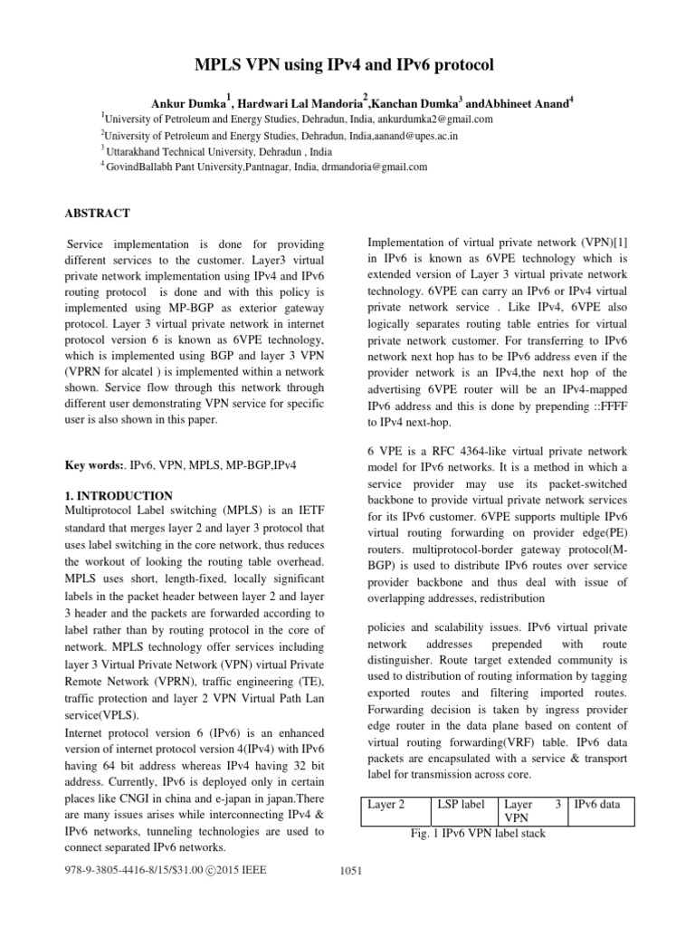 MPLS VPN Using IPv4 and IPv6 Protocol PD | PDF