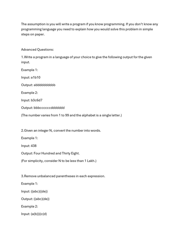 Fresher Interview Coding Questions | PDF