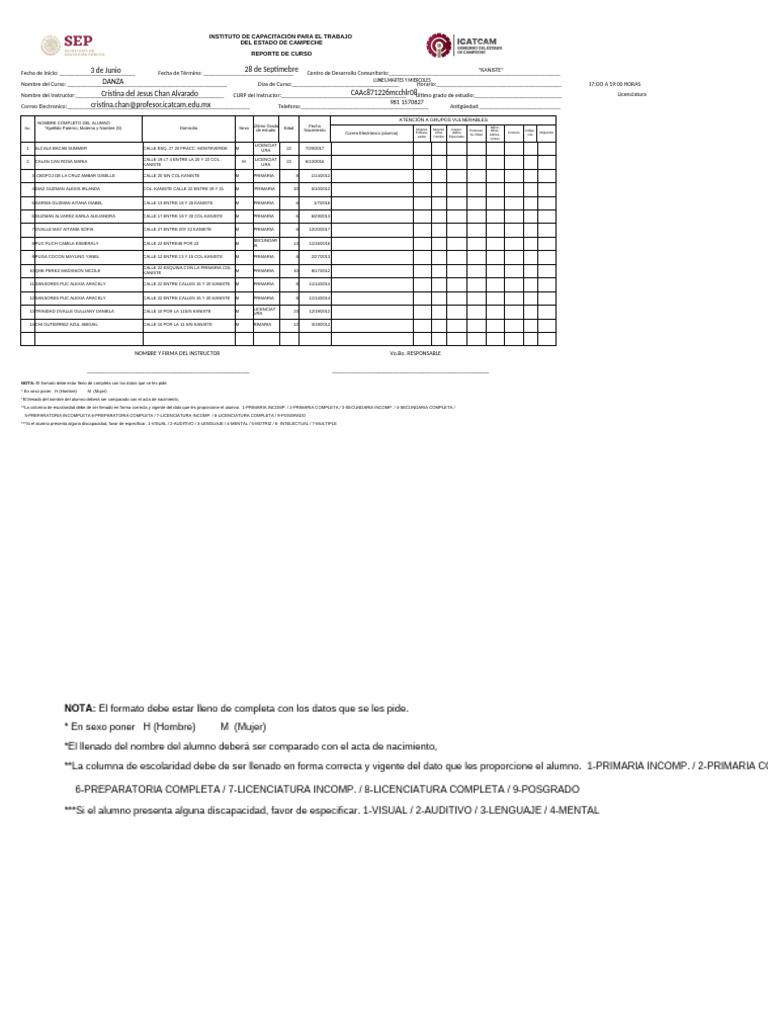 reporte de cursos kaniste | PDF