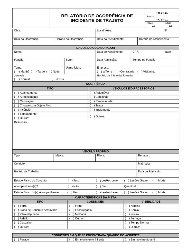 Relatorio de Ocorrencia de Incidente de Trajeto | PDF