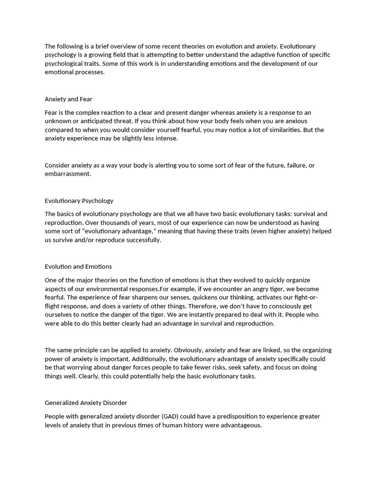 Function of Anxiety in Evolution | PDF