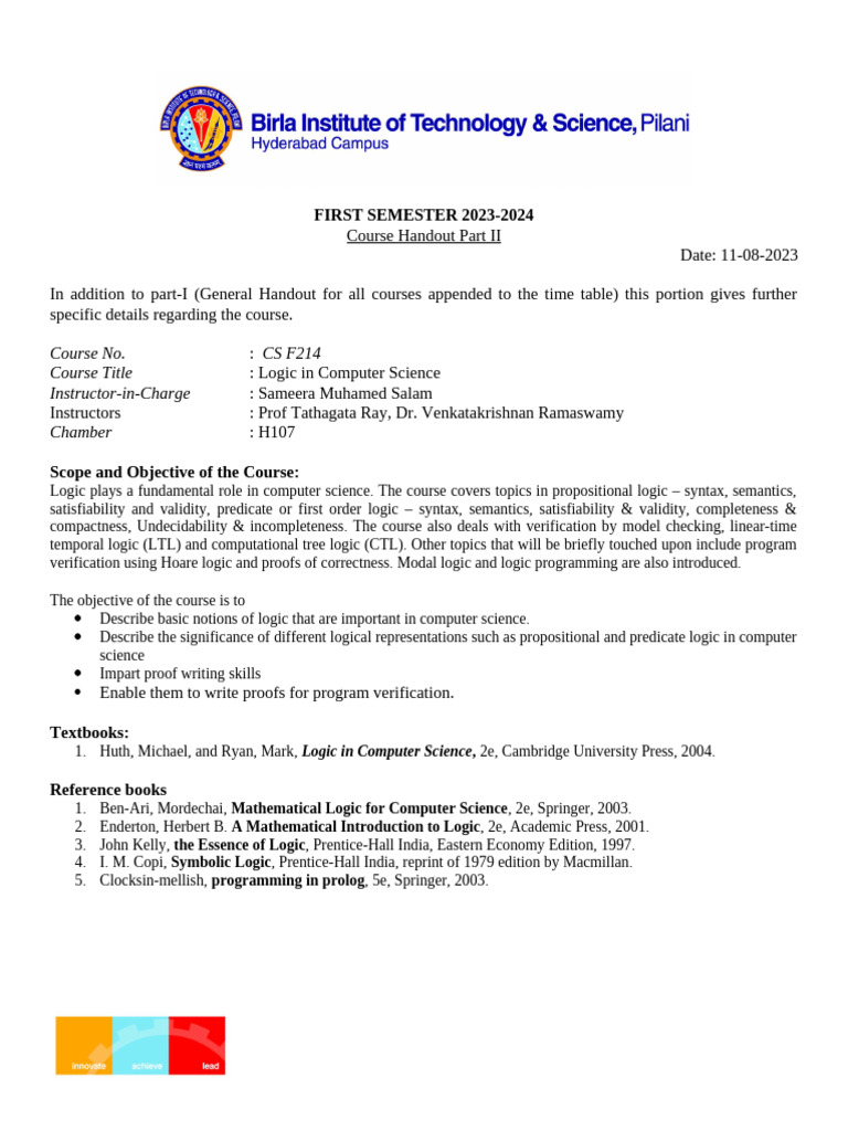 Cs f214 Logic in Computer SC - Handout | PDF