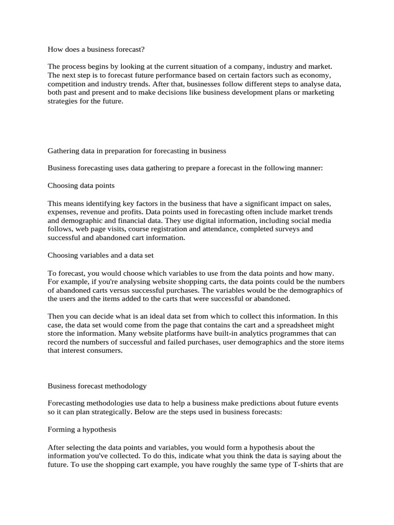 How Does A Business Forecast | PDF | Data Analysis | Career & Growth
