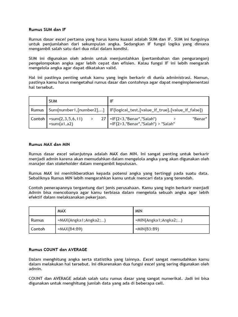 Rumus Excel Sederhana | PDF