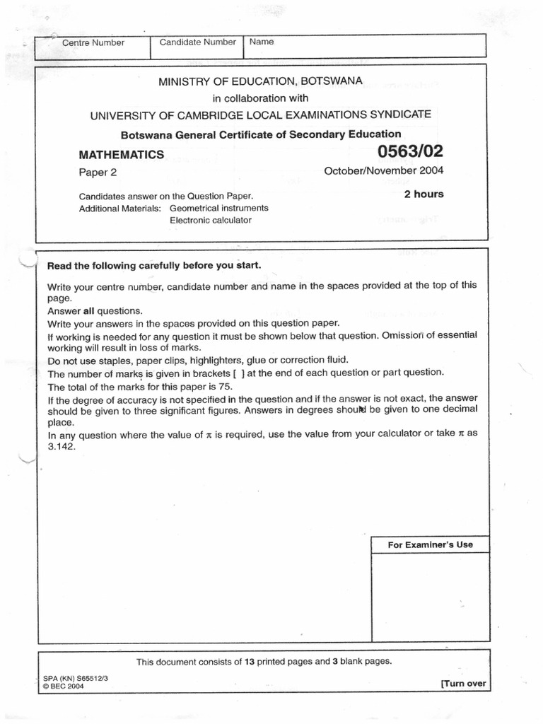 P2 2004 Maths | PDF