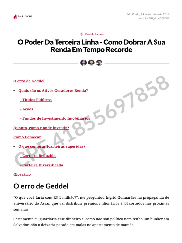 O Poder Da Terceira Linha - Como Dobrar a Sua Renda Em Tempo Recorde _ Empiricus - Área Do ...