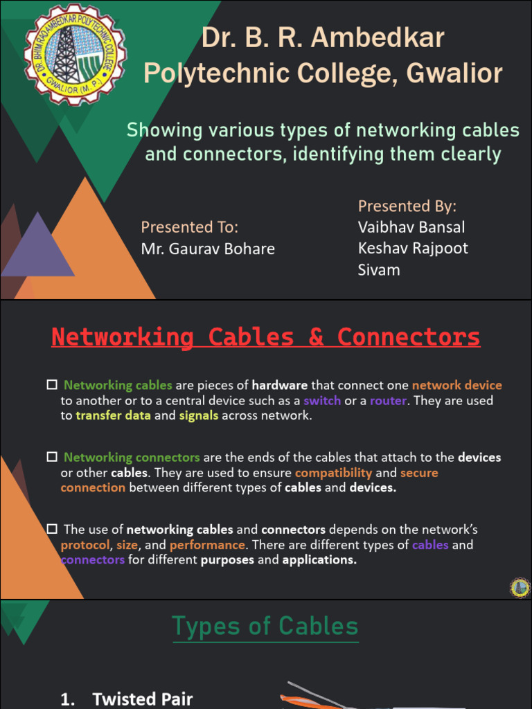 Networking Cables and Connectors Presentation | PDF