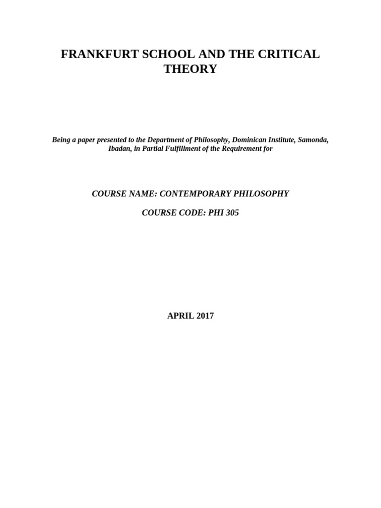 Frankfurt School and The Critical Theory | PDF