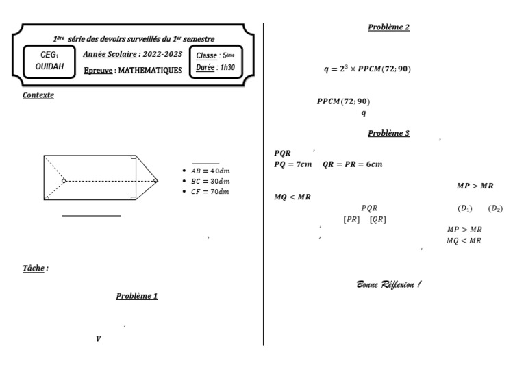 LE SAGE1DS1S MATHS CEG1 OUIDAH 5e 2022 | PDF