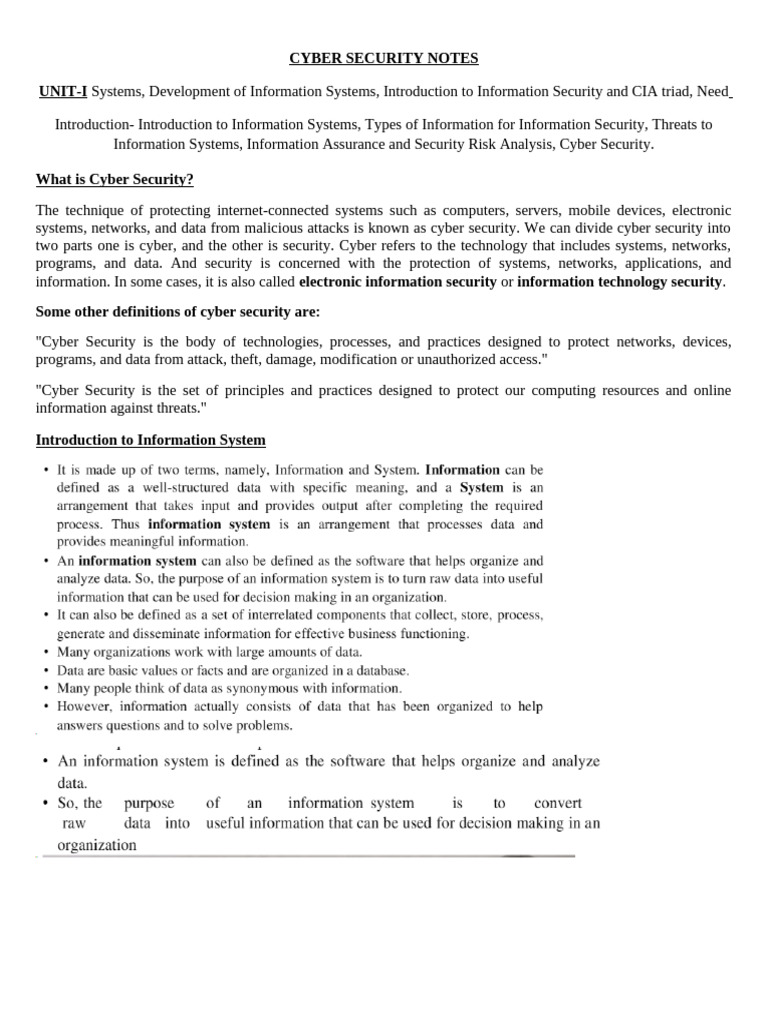 Cyber Security Notes UNIT-I | PDF | Information Security | Security Cyber Security Notes UNIT-I | PDF | Information Security | Security