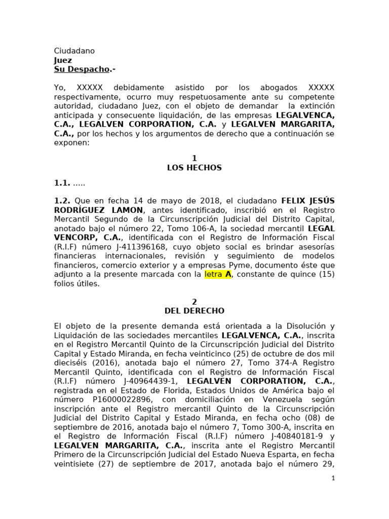 Libelo Demanda Poyecto Definitivo | PDF