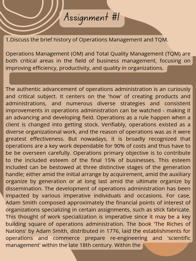 Assignment #1 | PDF | Operations Management | Quality Management