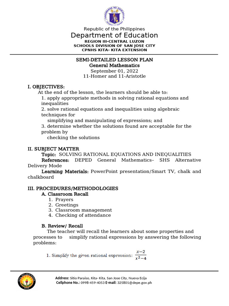 Lesson 6 Solving Rational Equations and Inequalities | PDF