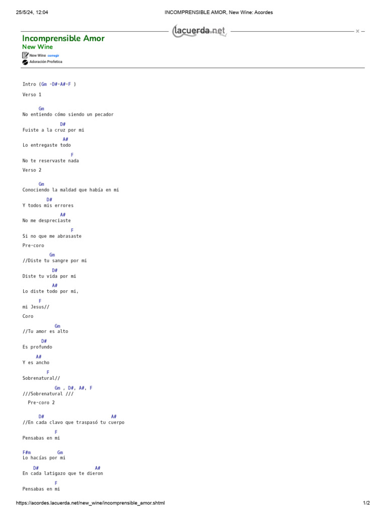 INCOMPRENSIBLE AMOR, New Wine - Acordes | PDF