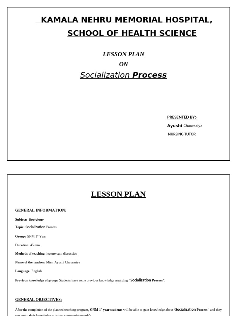Lesson Plan Sociology socialisation process | PDF