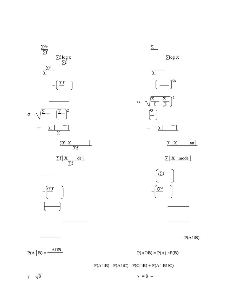 Formula Sheet (Probability & Statistics Updated) | PDF