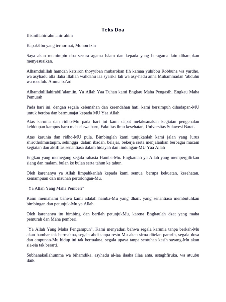 Doa Workshop PKKMB | PDF