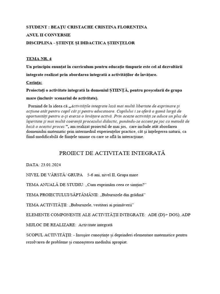 proiect de activitate integrata Buburuzele | PDF