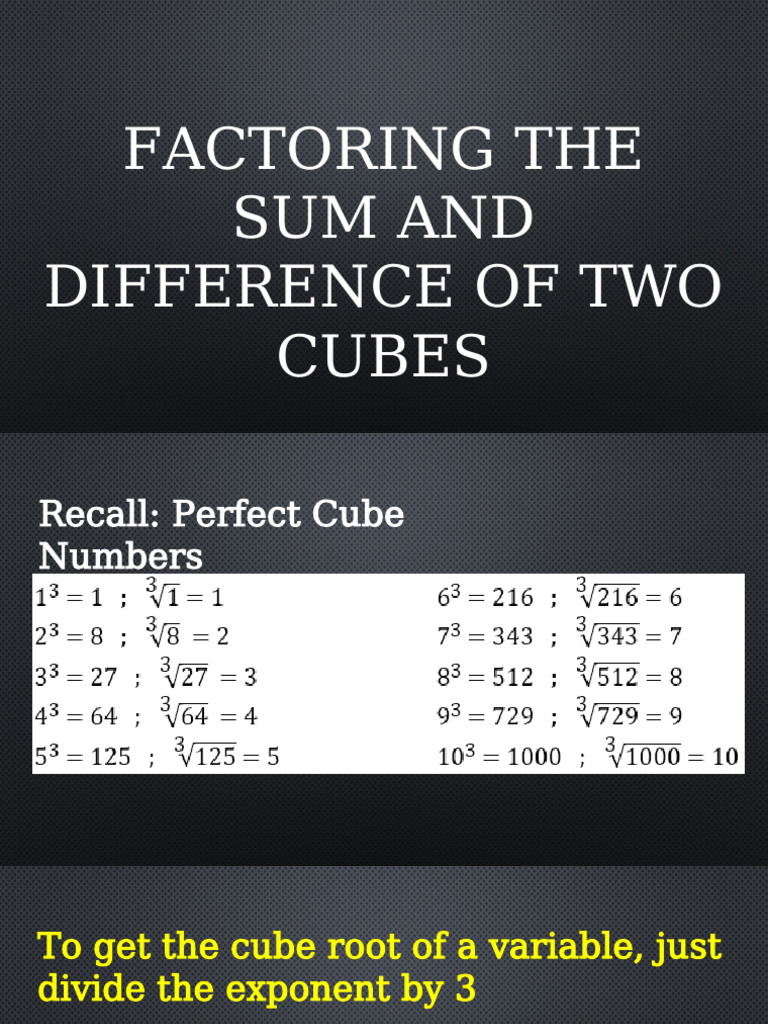 Sum and Difference of Two Cubes | PDF