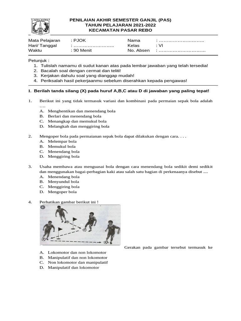 Soal PAS PJOK Kelas 6 Th. 2021 | PDF