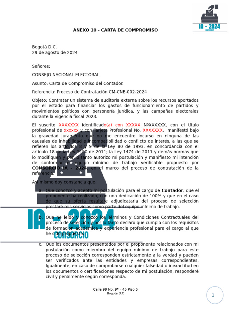 Modelo de carta de compromiso Contadores | PDF