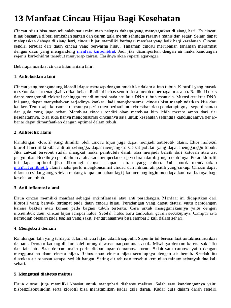 13 Manfaat Cincau Hijau Bagi Kesehatan | PDF