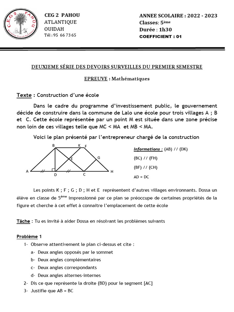 DEUXIEME SÉRIE DES DEVOIRS 5ème | PDF