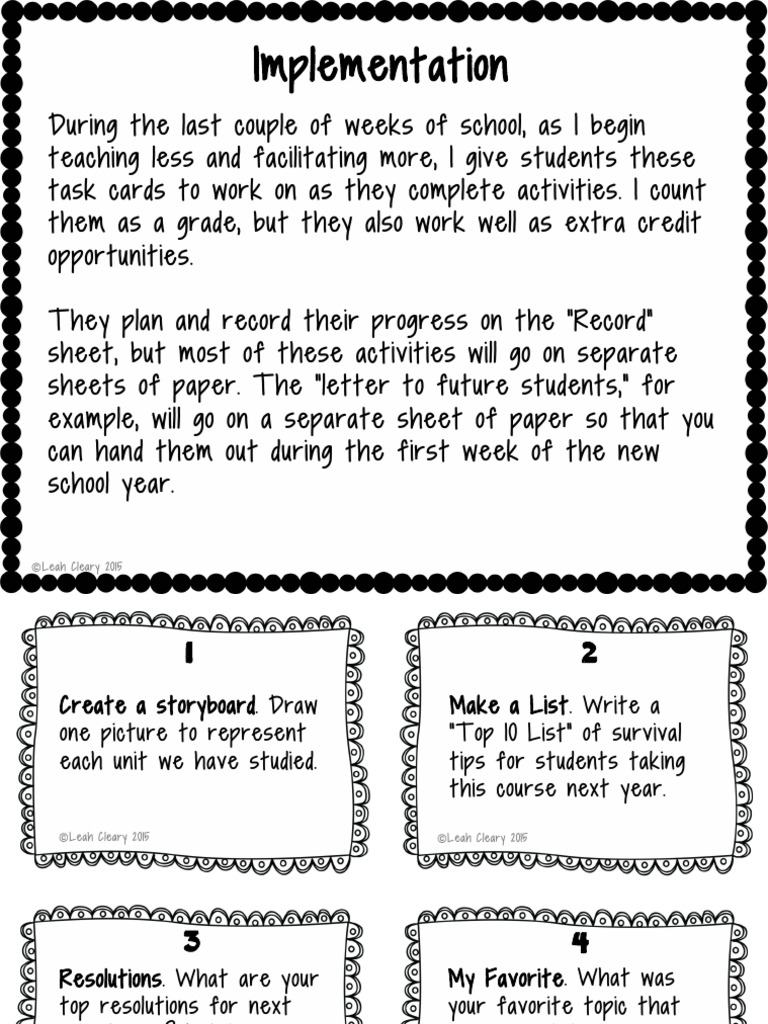 End of Year Reflections Task Cards | PDF | Human Communication