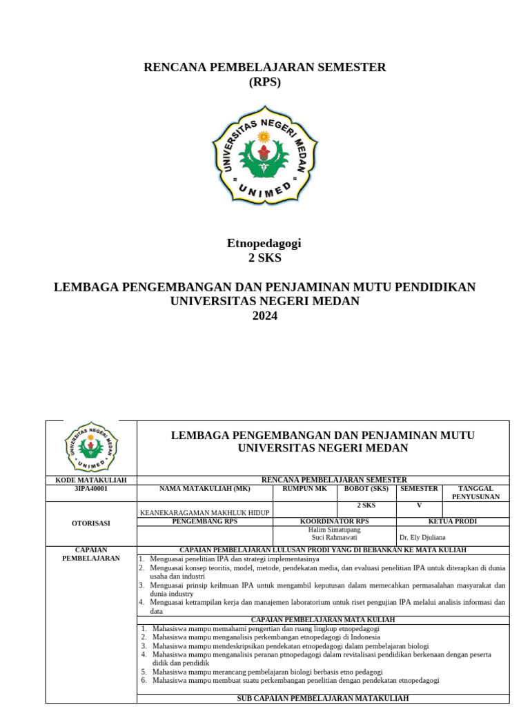 RPS Etnopedagogi FORMAT Obe 2024 | PDF