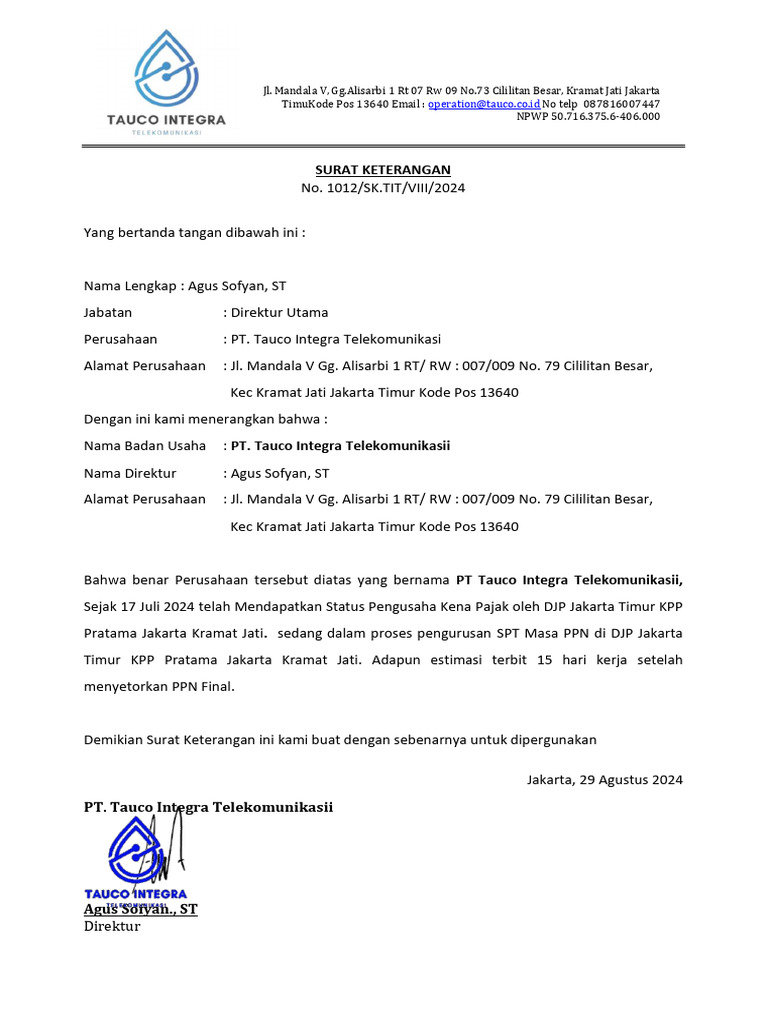 Surat Pernyataan Proses SPM PPN | PDF