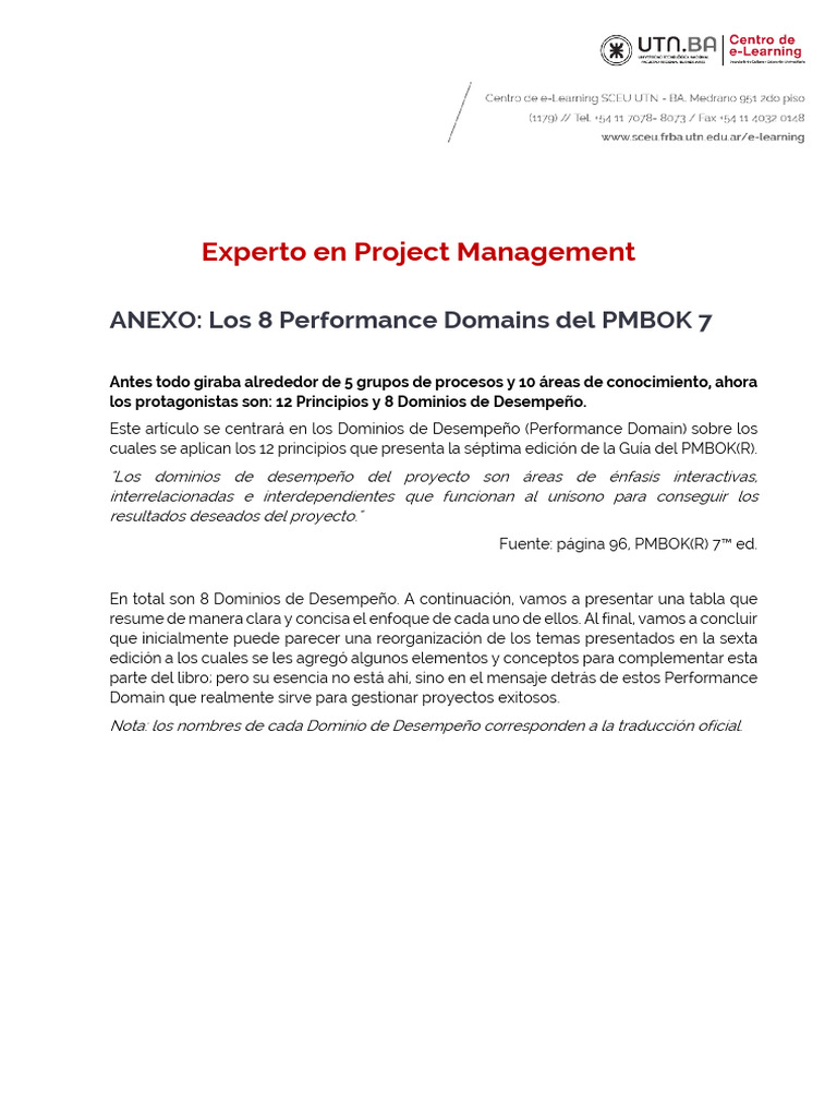 PM 2022 ANEXO Los 8 Performance Domains Del PMBOK 7 | PDF