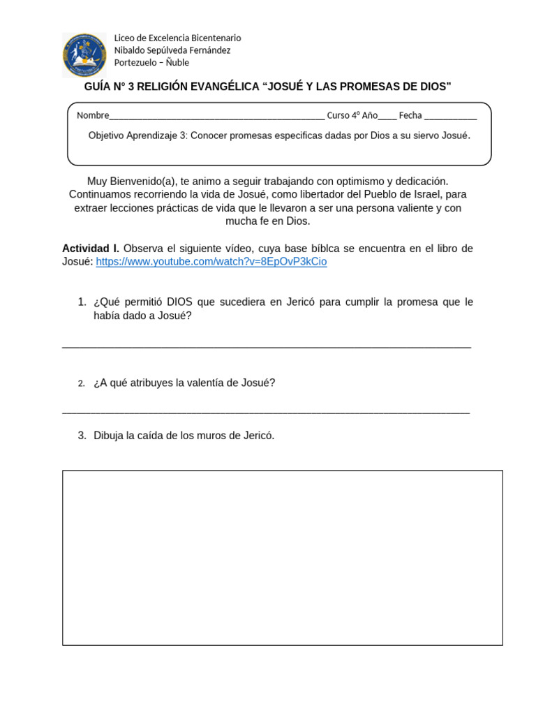 4° B. Religión Josué y Los Muros de Jericó | PDF