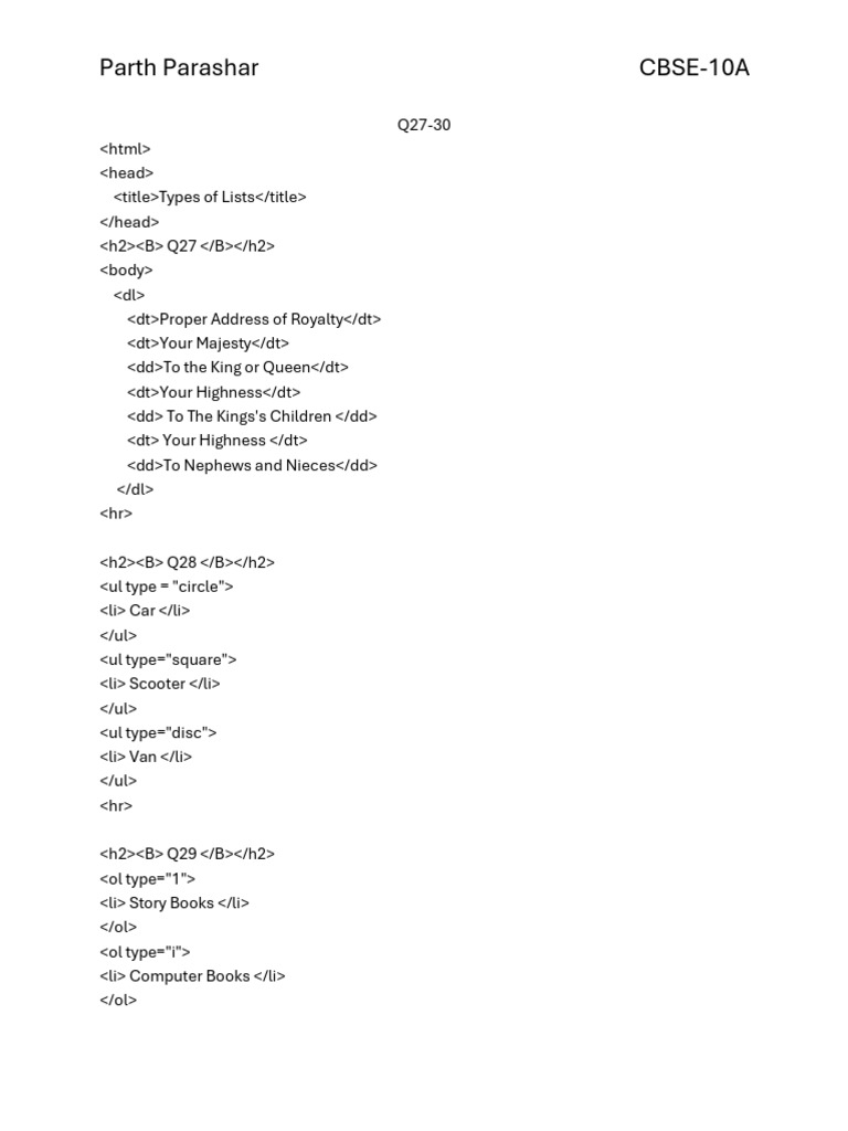 Parth Parashar - 10A-CBSE - ListAssignment | PDF