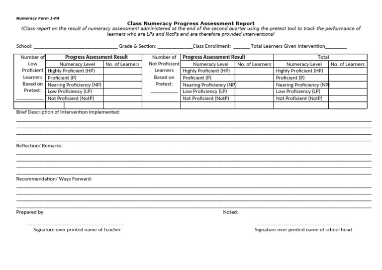 Numeracy Progress Assessment Form 1 PA | PDF