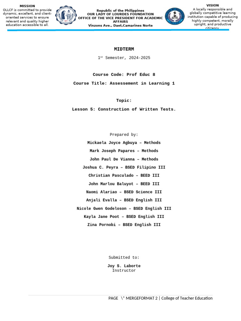 PROF EDUC 8 (GRP 2 Report) | PDF | Educational Assessment | Multiple Choice