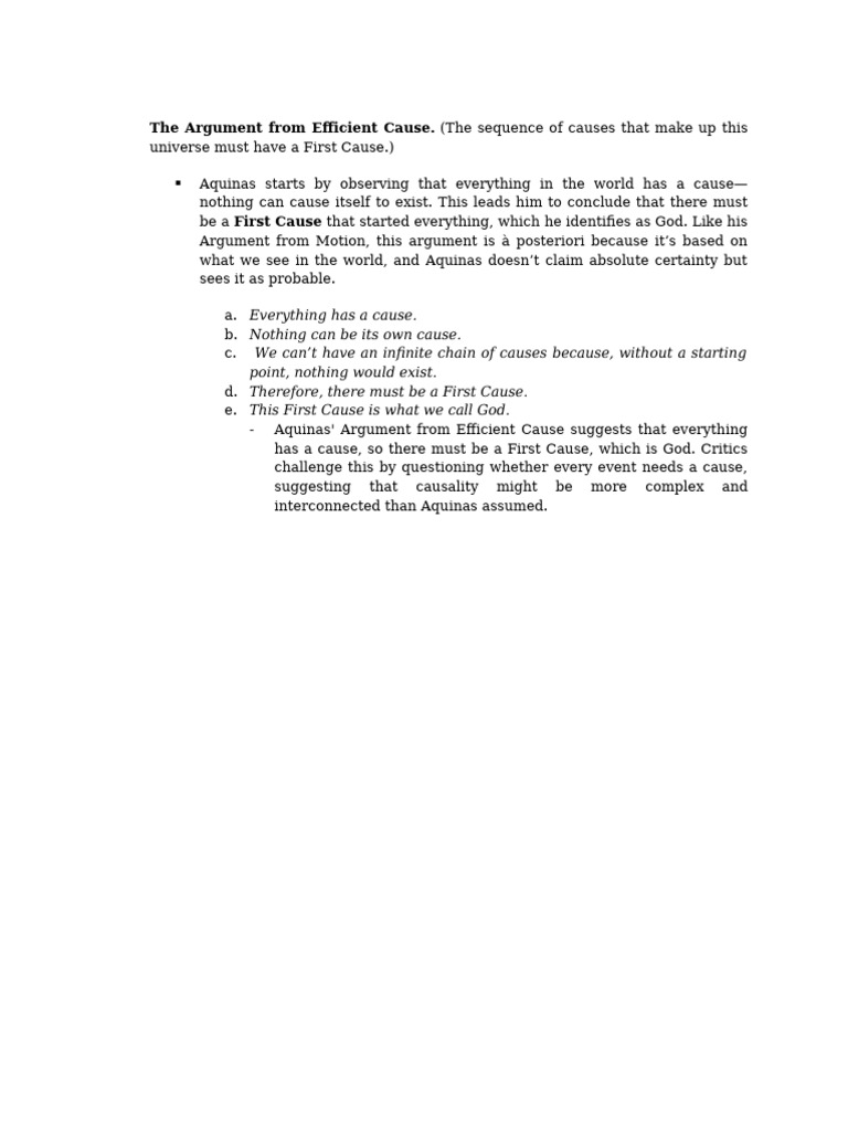 The Argument From Efficient Cause | PDF