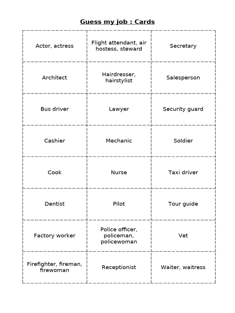 Guess My Job: Fun Classroom Game | PDF