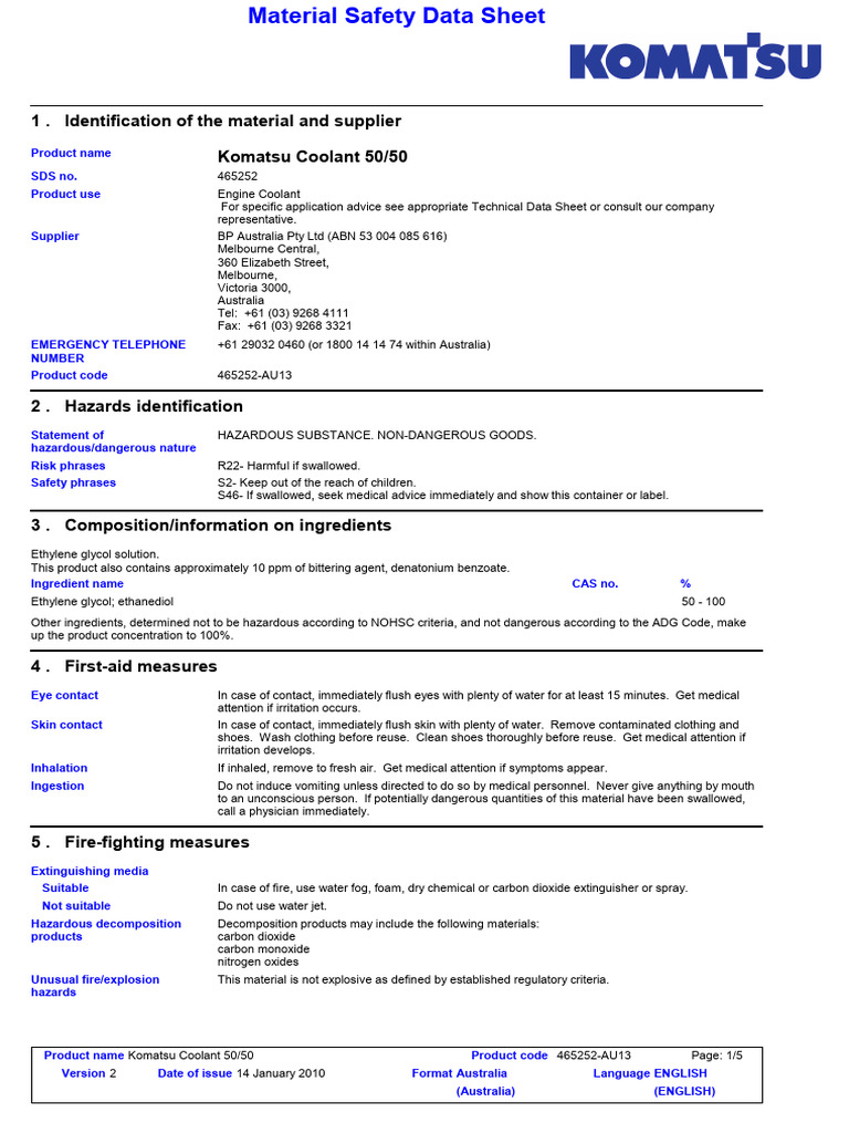 Komatsu Supercoolant Premix | PDF