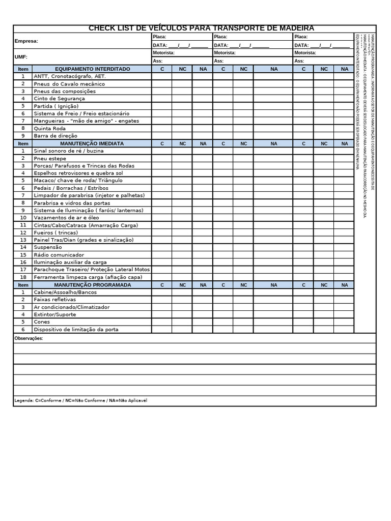 CHECK LIST - TRANSPORTE DE MADEIRA | PDF