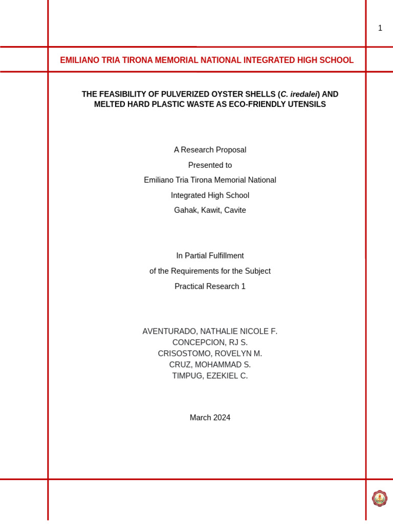 THE FEASIBILITY OF PULVERIZED OYSTER SHELLS C. Iredalei AND MELTED HARD ...