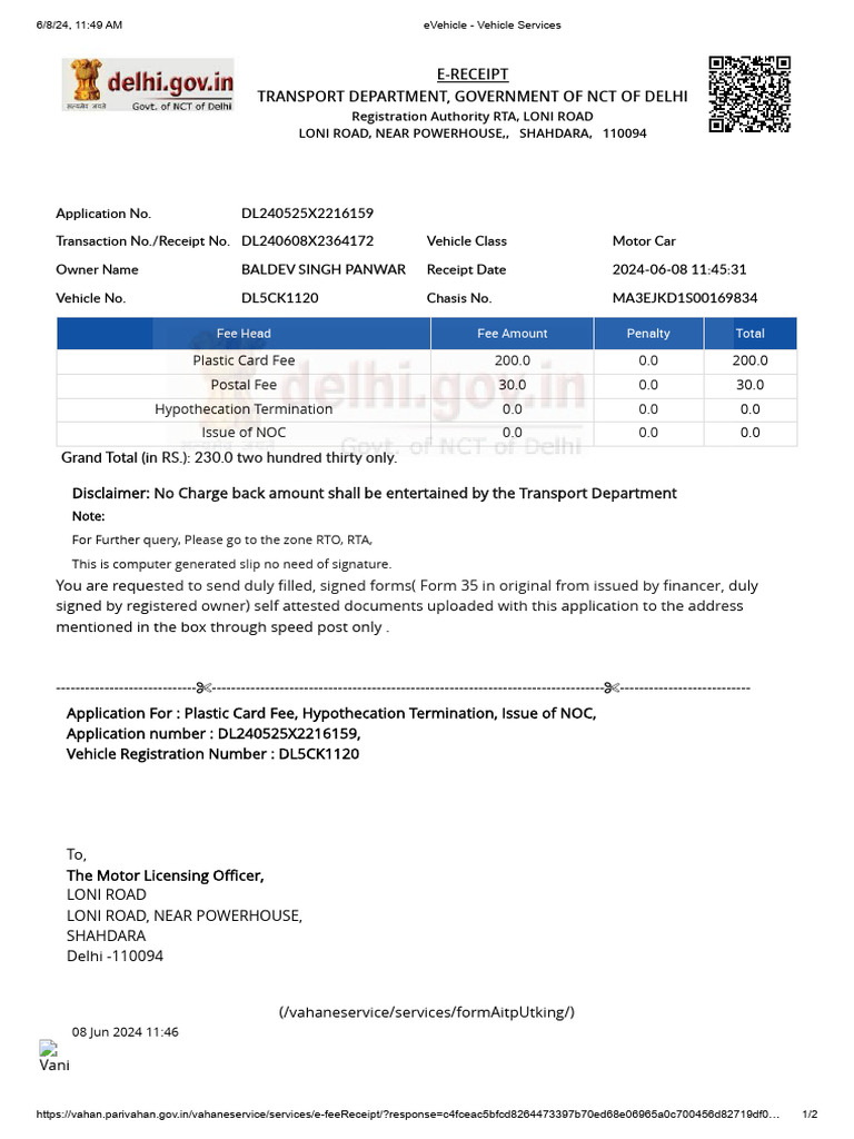 Noc Payment Receipt | PDF