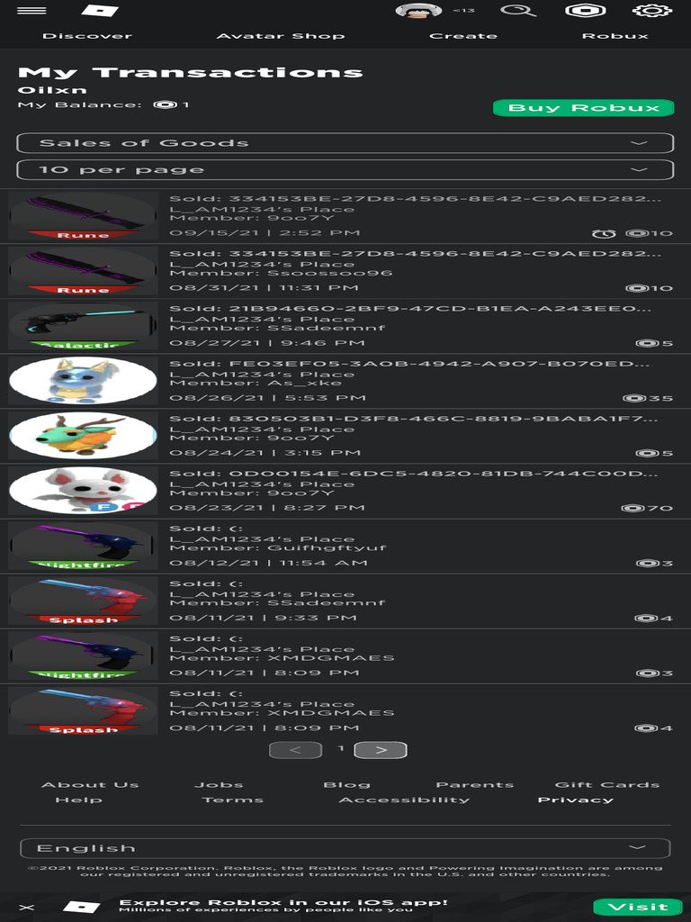 My Transactions - Roblox | PDF