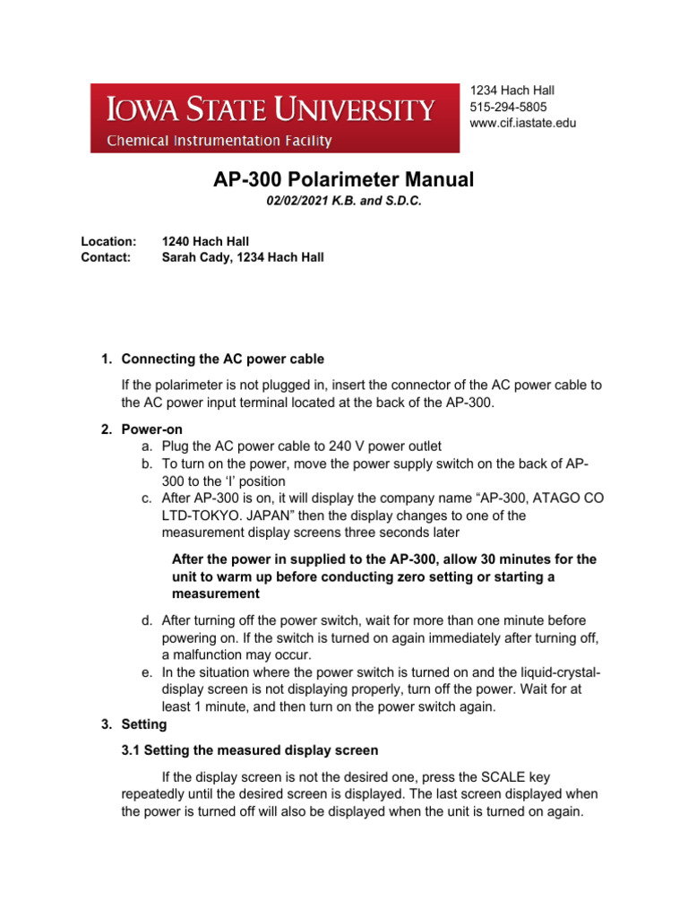 AP300 Polarimeter Manual | PDF