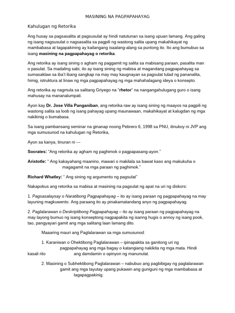 MASINING NA PAGPAPAHAYAG Handouts | PDF