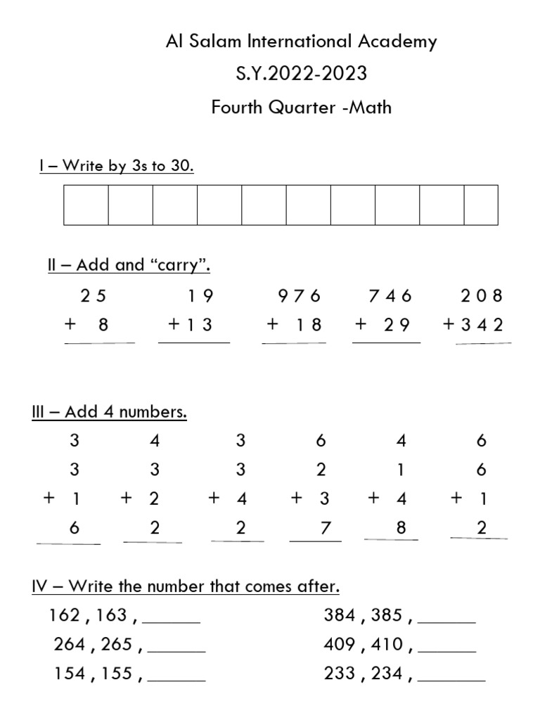 Fourth Quarter Grade 1 - Math | PDF