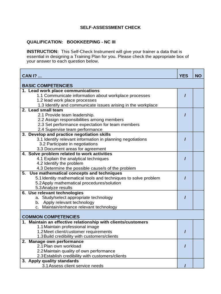 Pts-Self-Assessment Check | PDF | Bookkeeping | Negotiation