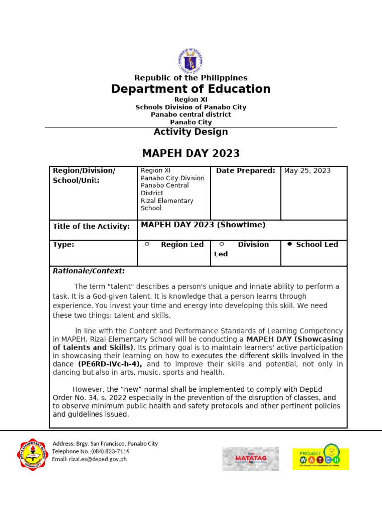Mapeh Activity Design Pdf