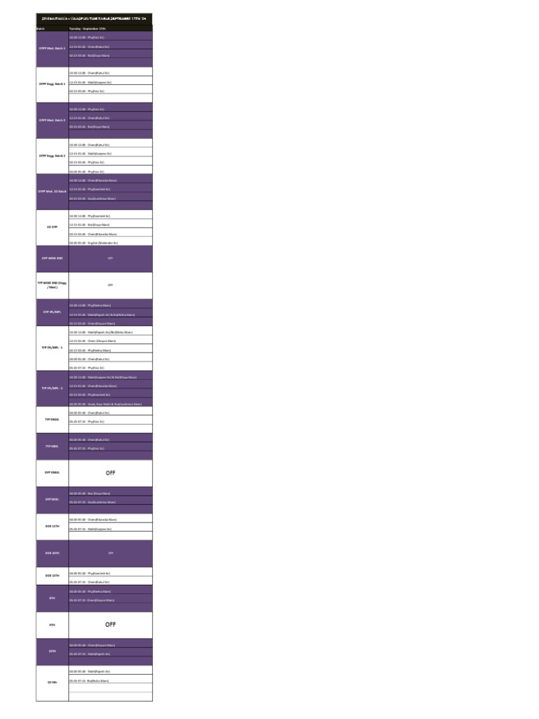 Time Table - September 17th, 2024 | PDF