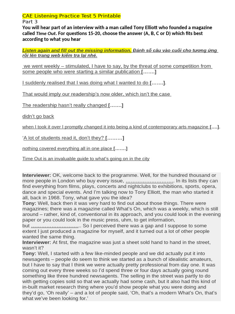 Cae Listening Practice Test 5 Printable Pdf