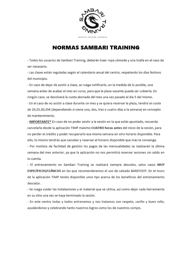 NORMAS SAMBARI TRAINING | PDF